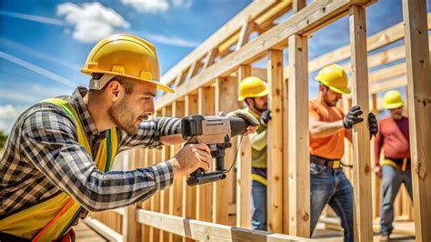 Closeup View Of Construction Workers Effectively Using A Nail Gun For Building Projects