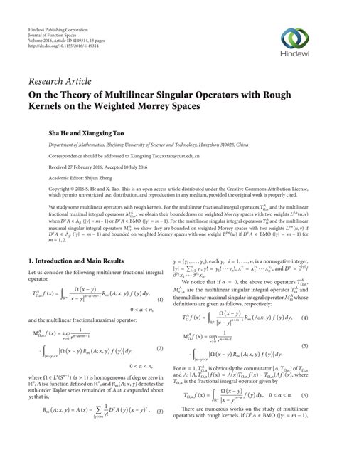 Pdf On The Theory Of Multilinear Singular Operators With Rough