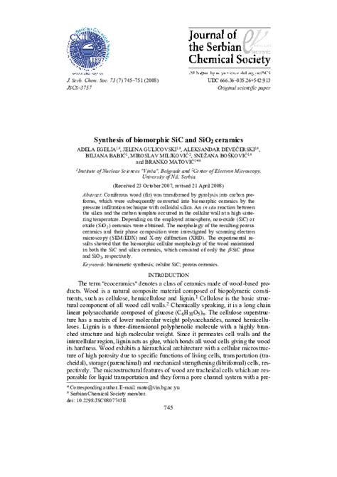 Pdf Synthesis Of Biomorphic Sic And Sio2 Ceramics