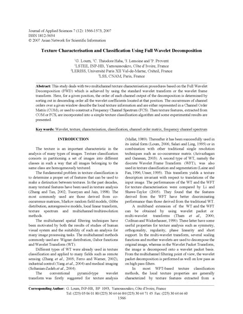 Pdf Texture Characterisation And Classification Using Full Wavelet Decomposition