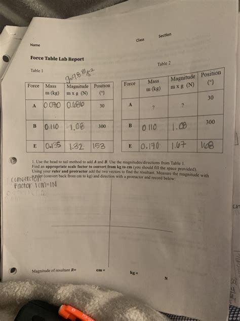 solved section class name force table lab report table 2