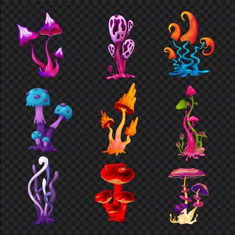 Free Vector Psychedelic Cartoon Set Of Colorful Magic Trippy