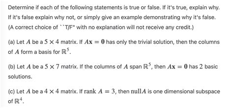 solved determine if each of the following statements is true