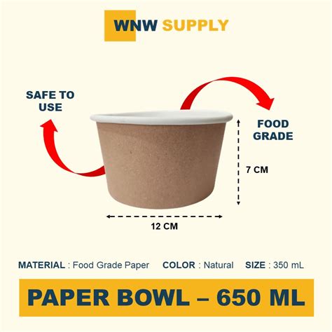 Jual Paper Bowl Kraft Ivory 650ml Plus Dengan Tutup Wadah Cup Mangkok