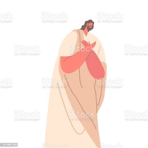 예수 흰색 배경에 고립된 가슴 근처에 팔짱을 끼고 있는 그리스도 종교적 기독교 인물 적용 세례 개념에 대한 스톡 벡터 아트 및