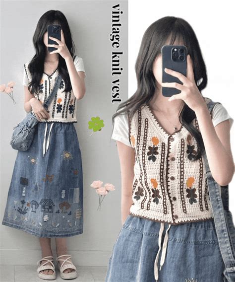 빈티지무드🧡모리룩 감귤 니트 조끼 베스트 2color 자수 뜨개 단추 레이어드 학생 대학생 데일리 데이트 캐주얼 캠퍼스 직장인 여행 수학여행 졸업 개강 방학 여신