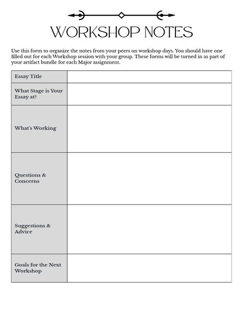 Workshop Notes Form Pdf