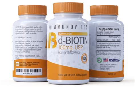 High Dose D Biotin 100mg 90ct Bottles High Potency Immunovites