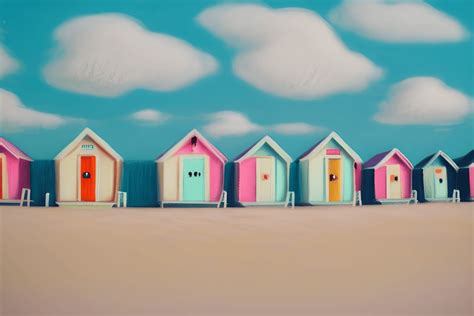 Pale Beach Huts Art · Creative Fabrica