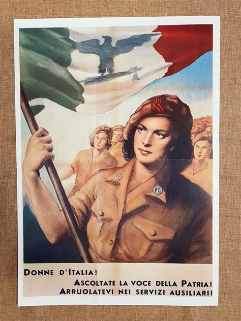 Manifesto Di Propaganda Fascista Servizio Ausiliario Femminile Ristampa