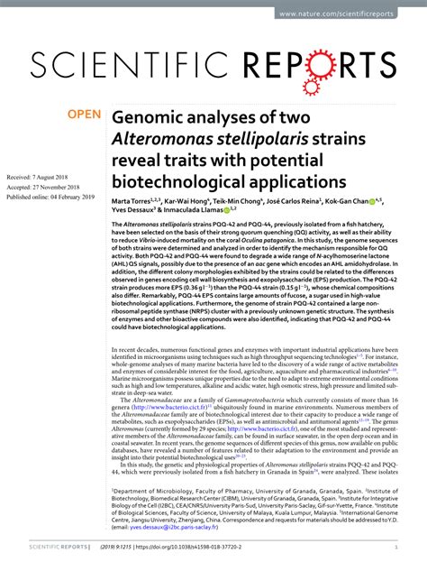 Pdf Genomic Analyses Of Two Alteromonas Stellipolaris Strains Reveal