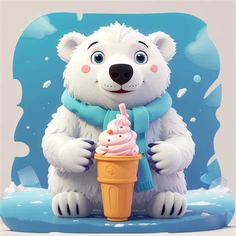 Premium Photo Cute Cool Polar Bear Eating Ice Cream Popsicle On Ice