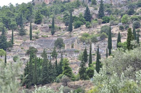 Panoramic Angle Theater Temple Of Apollo Delphi Oracle Stock Image