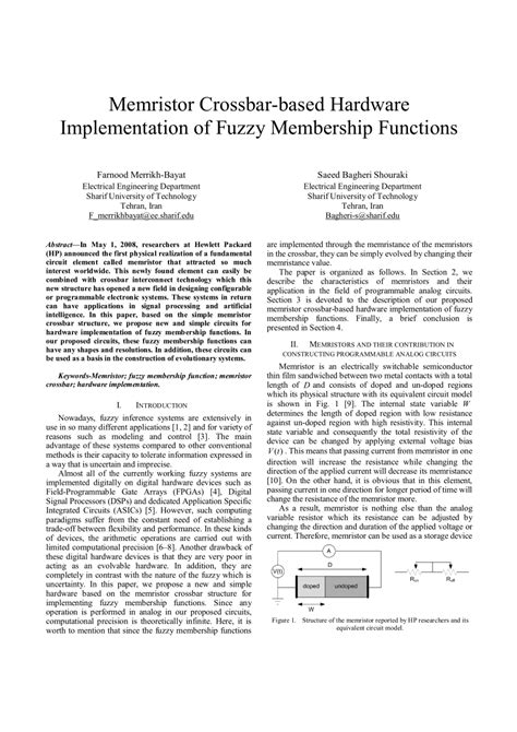 Pdf Memristor Crossbar Based Hardware Implementation Of Fuzzy