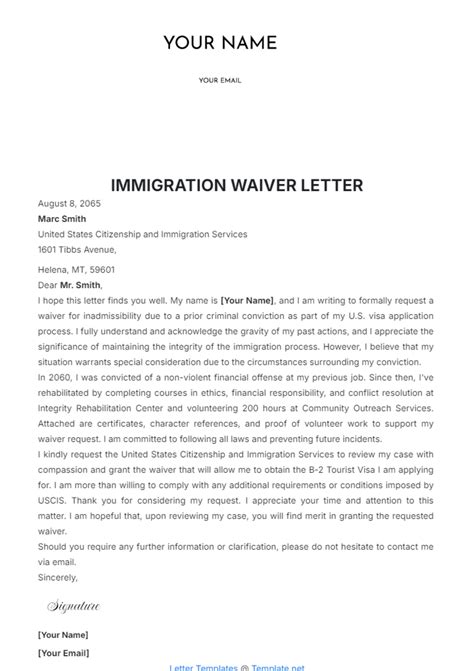 Free Immigration Waiver Letter Template To Edit Online