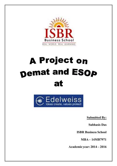 Subhasis Das Project On Esop And Demat Pdf