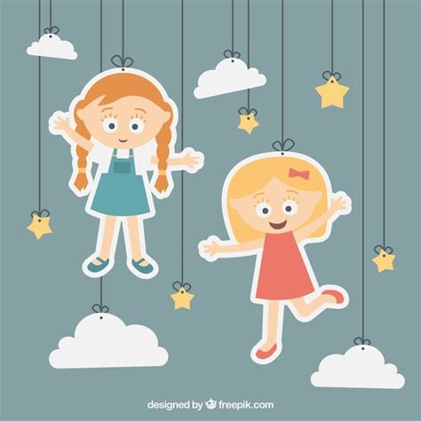 Free Vector Girls Illustration Hanging On A Rope