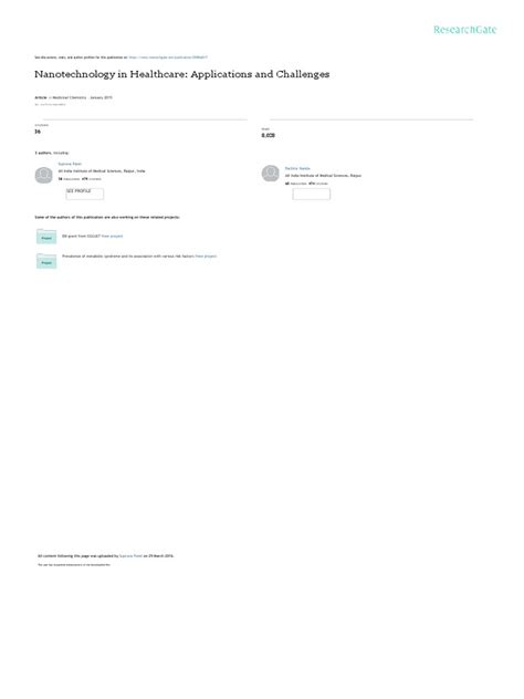 Nanotechnology In Healthcare Applications And Challenges Pdf Nanotechnology Tissue Engineering