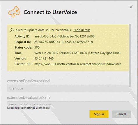 uservoice integration returning failed to updat microsoft