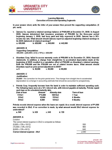 Correction Of Errors And Segment Reporting Pdf Cost Of Goods Sold