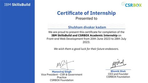 Shubham Kadam On Linkedin Internshipexperience Ibminternship Csrbox