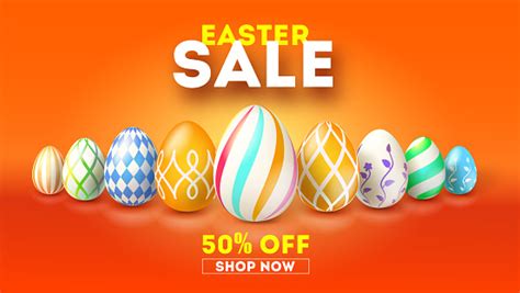 부활절 세일까지 최대 50 할인 손으로 빨간색 바탕에 부활절 달걀을 그렸다 판매 가격의 감소에 대 한 메시지와 텍스트의 디자인 부활절 휴일에 대 한 현실적인 벡터 일러스트