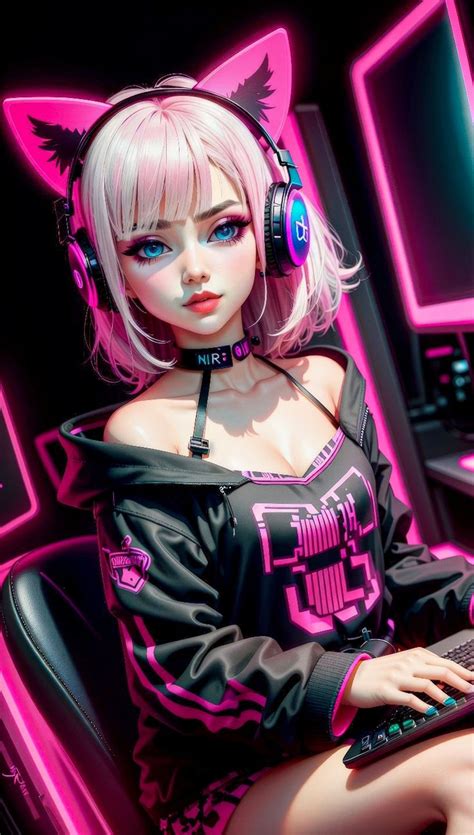 Wallpapers Art Ai Art Anime Girl Cute Face Gorgeous Pink Cyberpunk Pixel Emo Wallpaper