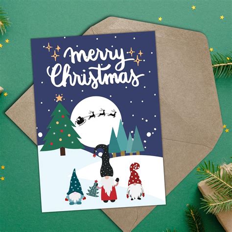 Gnome Christmas Card Printable Christmas Card Christmas Etsy