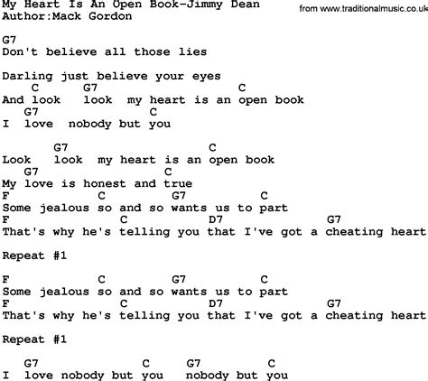 Country Music My Heart Is An Open Book Jimmy Dean Lyrics And Chords