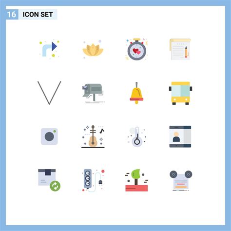 16 Thematic Vector Flat Colors And Editable Symbols Of Arrow Note Clock Notes Romance Editable