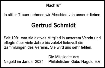 Traueranzeigen von Gertrud Schmidt Schwarzwälder Bote Trauer