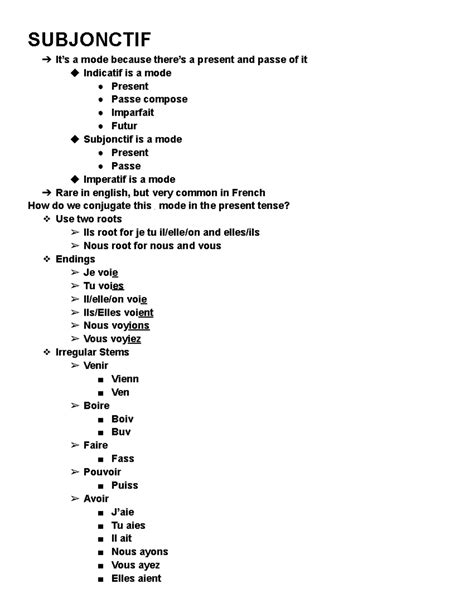 Subjunctive Guide French Subjonctif Its A Mode Because Theres A Present And Passe Of It