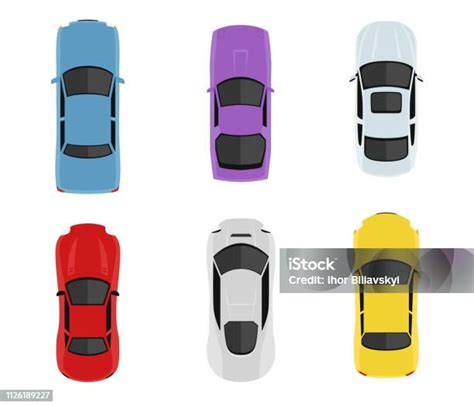 위에서 상위 뷰 집합을 전송 합니다 그림자와 함께 귀여운 만화 자동차입니다 현대 도시의 민간인 차량 컬렉션입니다 간단한 아이콘 또는 로고입니다 현실적인 디자인입니다 평면