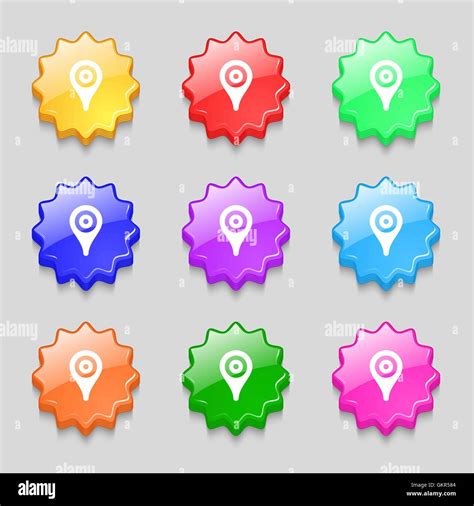 Map Pointer Gps Location Icon Sign Symbol On Nine Wavy Colourful Buttons Vector Stock Vector