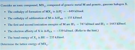 Solved Consider An Ionic Compound Mx Composed Of Generic Chegg