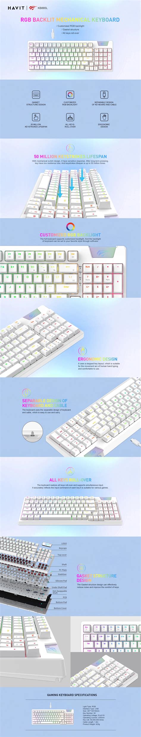 Havit GAMENOTE KB L RGB Backlit Mechanical Keyboard Penguin Com Bd