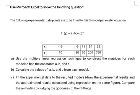 Solved Use Microsoft Excel To Solve The Following Question