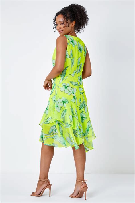 Lime Petite Floral Frill Hem Dress Roman Uk