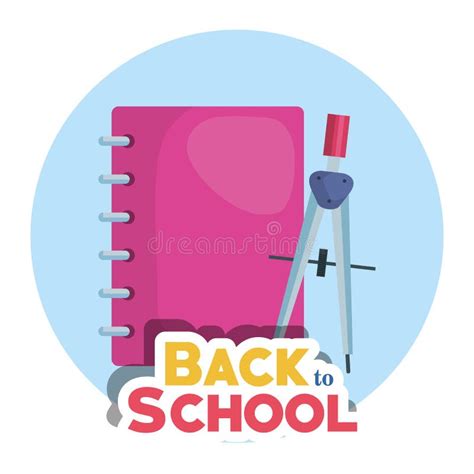 Education Notebook With Compass Pencil Supplies Stock Illustration