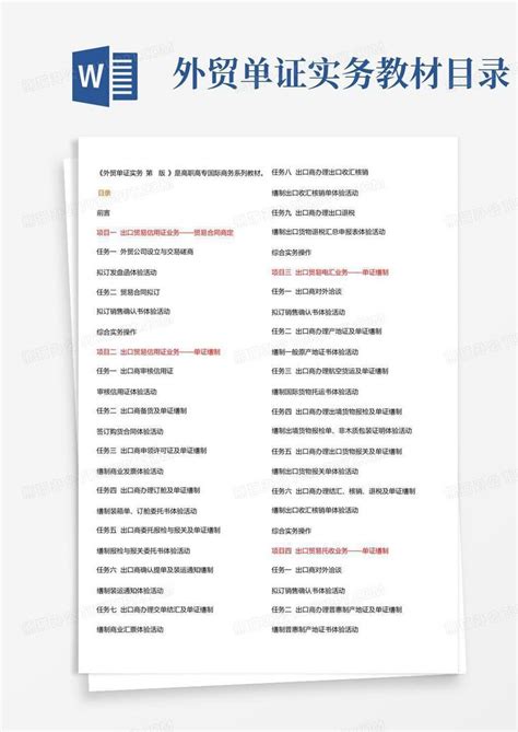 外贸单证实务教材目录Word模板下载 编号qxwempaw 熊猫办公