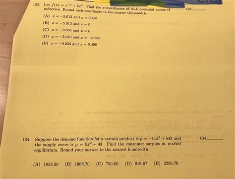 solved 103 let f x e−x 5x3 find the x coordinates of all