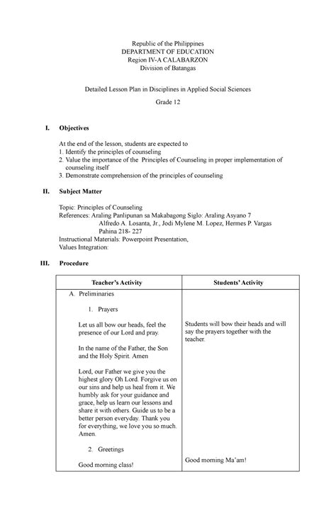 Detailed Lesson Plan Diass Republic Of The Philippines Department Of