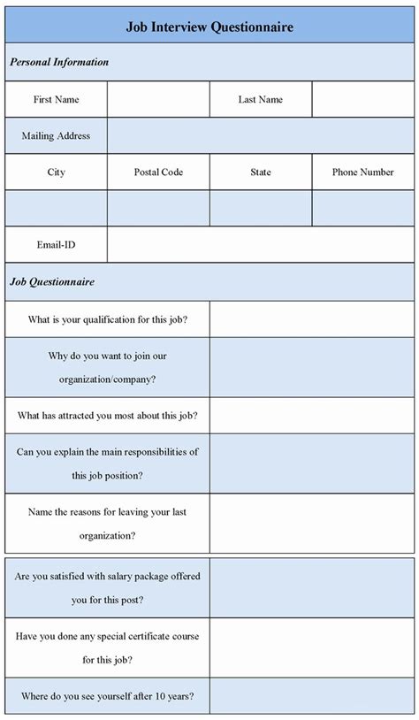 Tips For Job Interview With Sample Questionnaire Examples