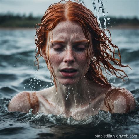 Water Pouring Down On Traumatized Redhead In Eternal Sea Stable Diffusion Online