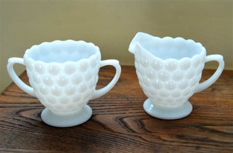 Sale Fire King Milk Glass Bubble Cream And Sugar Set