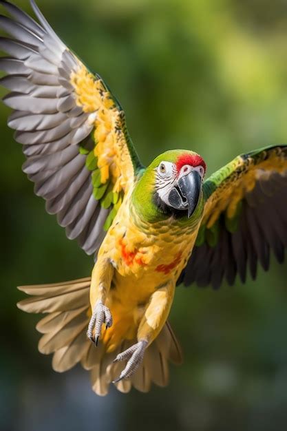 Premium AI Image A Parrot In Flight Closeup Rain Bouncing Off Feathers