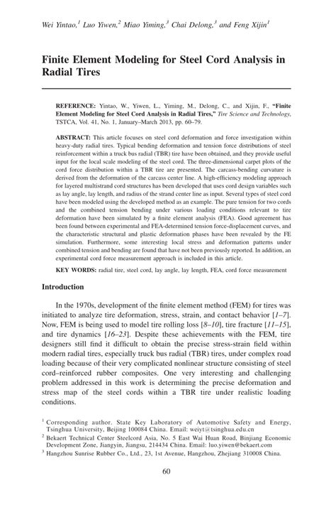 Pdf Finite Element Modeling For Steel Cord Analysis In Radial Tires