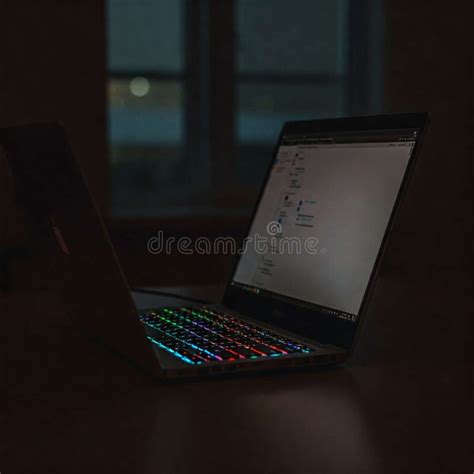 Laptop With Glowing Rgb Keyboard In Dark Room Stock Image Image Of Technology Room 371389273