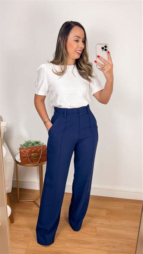 Look De Trabalho Elegante Pantalona Azul Marinho Casual Work Outfits