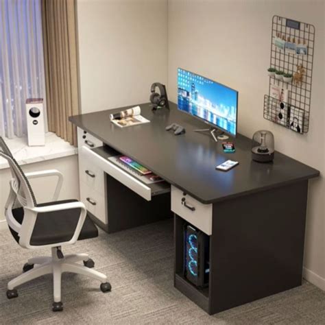 Functional Computer Desk With Locking Drawer Keyboard Shelf CPU Storage And Cable Management